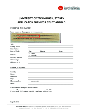 Fillable Online Uts internatiOnal nOn-degree applicatiOn fOrm Fax Email ...