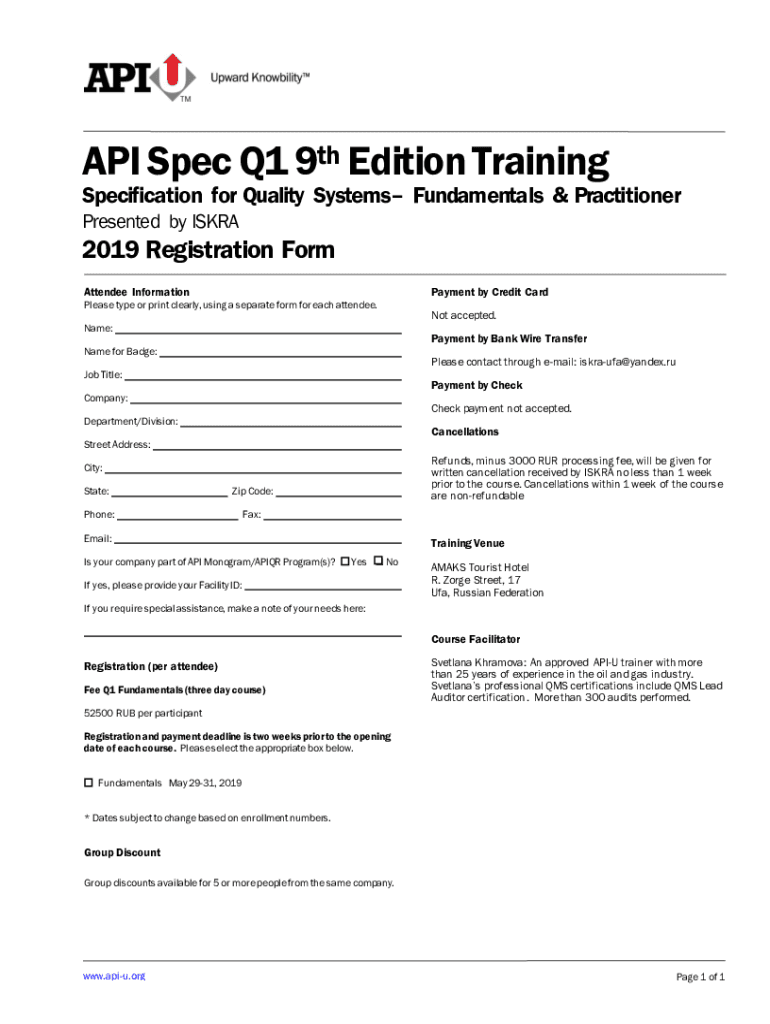 Fillable Online 2.5-day API Specification Q1 Fundamentals Training Fax ...