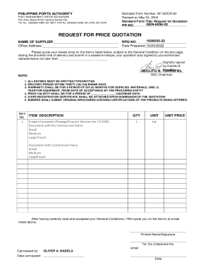 Fillable Online REQUEST FOR PRICE QUOTATION - Philippine Ports ...