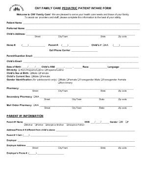 Fillable Online New Patient Intake Form - CNY Family Care Fax Email ...
