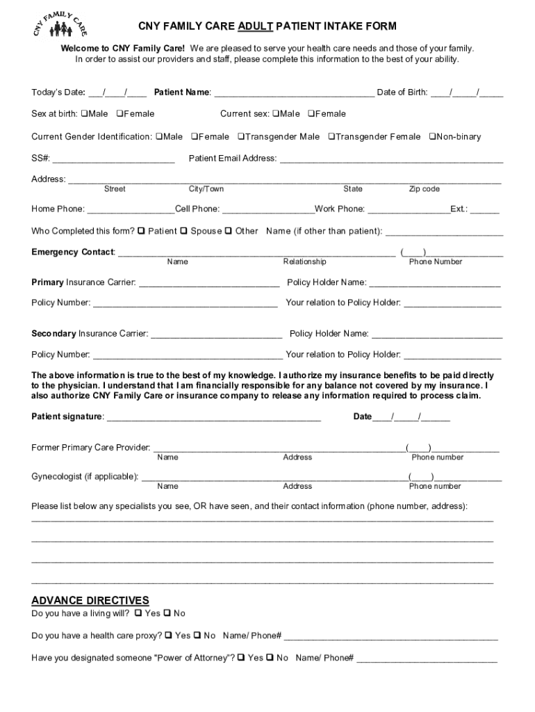 Fillable Online Patient FormsCNY Family Care Fax Email Print - pdfFiller