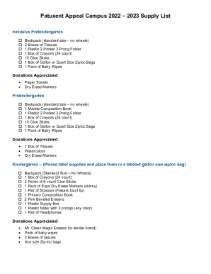 Fillable Online Patuxent Appeal Supply Lists Fax Email Print - pdfFiller
