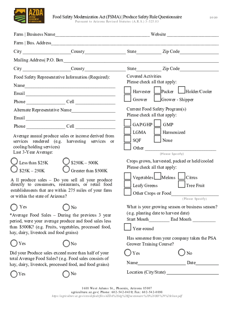 Fillable Online Food Safety Modernization Act (FSMA) Produce Safety ...