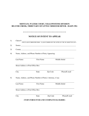 Fillable Online NOTICE OF INTENT TO APPEAR - DNRC Fax Email Print ...