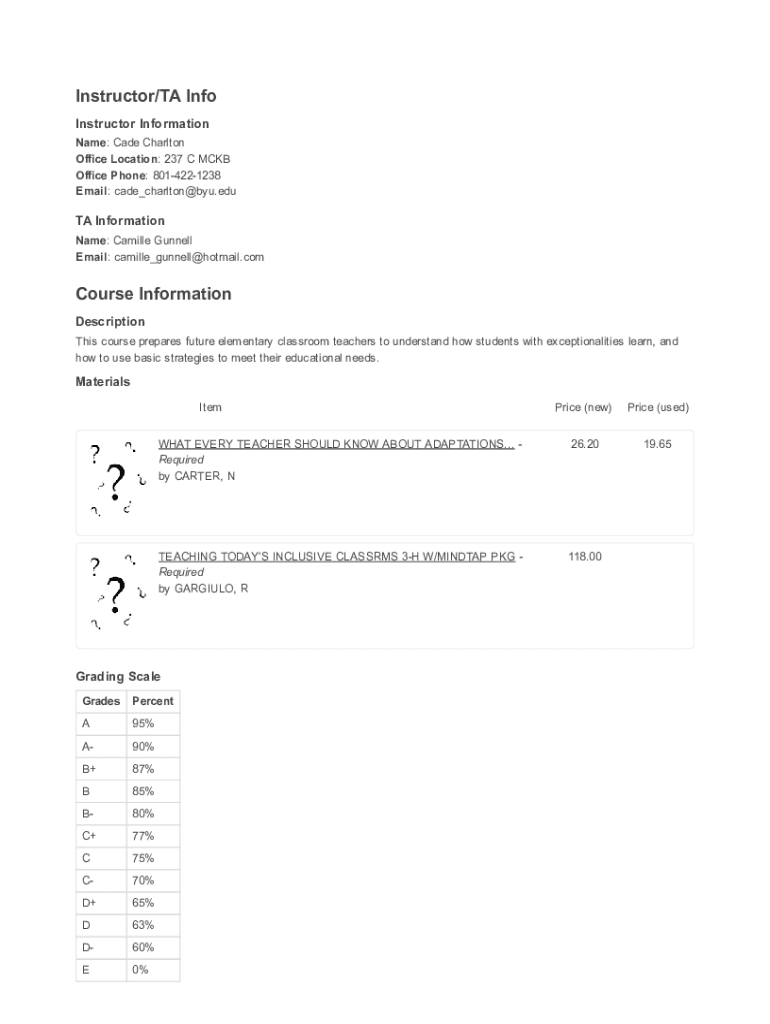 Fillable Online education byu Instructorship Information - BYU English ...