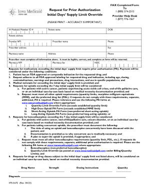 Fillable Online Request for Prior Authorization Initial Days' Supply ...
