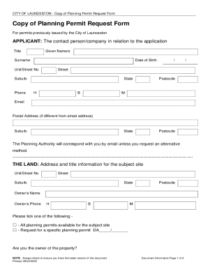 Fillable Online Planning Permit Request Form - City of Launceston Fax Email Print - pdfFiller