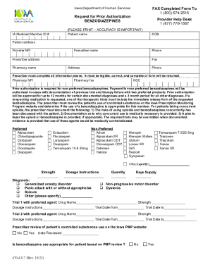 Fillable Online Benzodiazepines PA Form NPI Oct 22 Fax Email Print ...