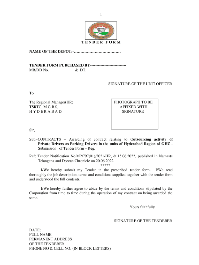 Fillable Online tsrtc telangana gov TENDER SECURITY FORM Sample Clauses ...