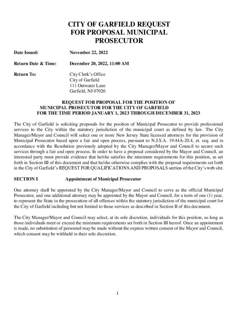 Fillable Online CITY OF GARFIELD REQUEST FOR PROPOSAL MUNICIPAL ... Fax ...