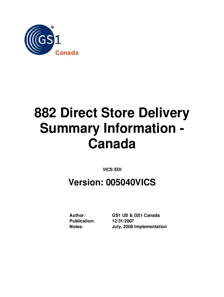 Fillable Online 882 Direct Store Delivery Summary Information Canada 5040. Canadian EDI ...