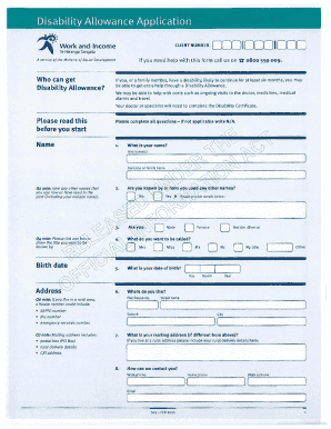 Fillable Online fyi org Disability Allowance ApplicationS03 - Work and Income Fax Email Print ...