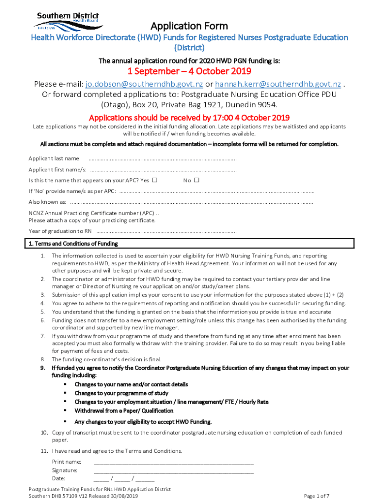 Fillable Online HWD Postgraduate Nursing Education Application Form ...
