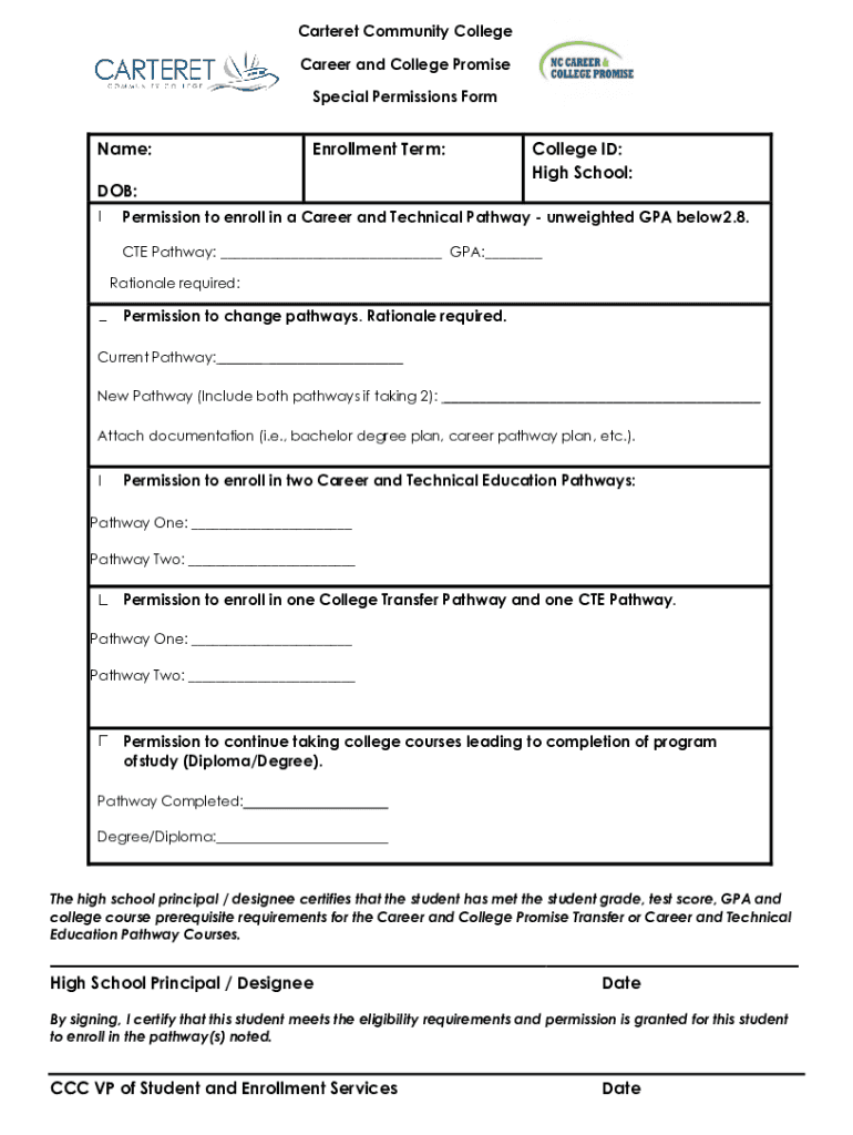 Fillable Online career and college promise (ccp) application for admission Fax Email Print ...