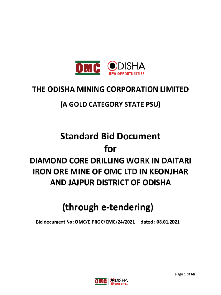 Fillable Online tender call notice for diamond core drilling work - Orissa ... Fax Email Print ...