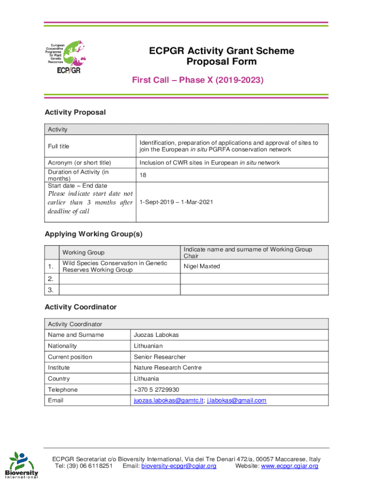 Fillable Online Activity Proposal Form First Call - Phase X Fax Email ...