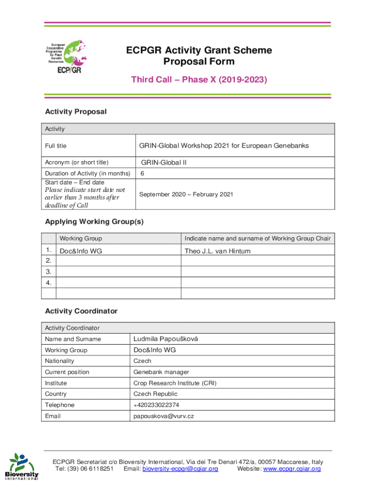 Fillable Online Activity Proposal Form - Third Call Phase X Fax Email Print - pdfFiller