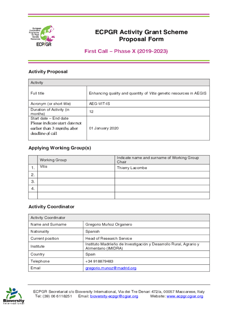 Fillable Online ECPGR Activity Grant Scheme Proposal Form Sixth Call Fax Email Print - pdfFiller