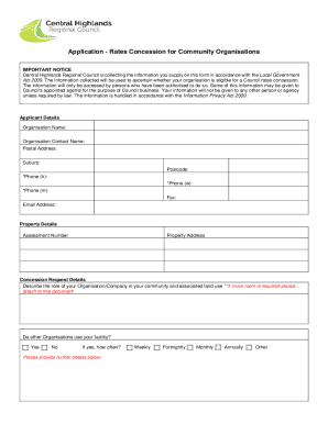 Fillable Online Application - Rates Concession for Community ...