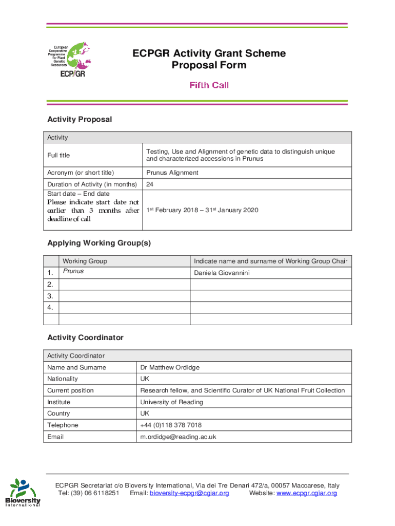 Fillable Online ECPGR Activity Grant Scheme Proposal Form - CGIAR Fax Email Print - pdfFiller
