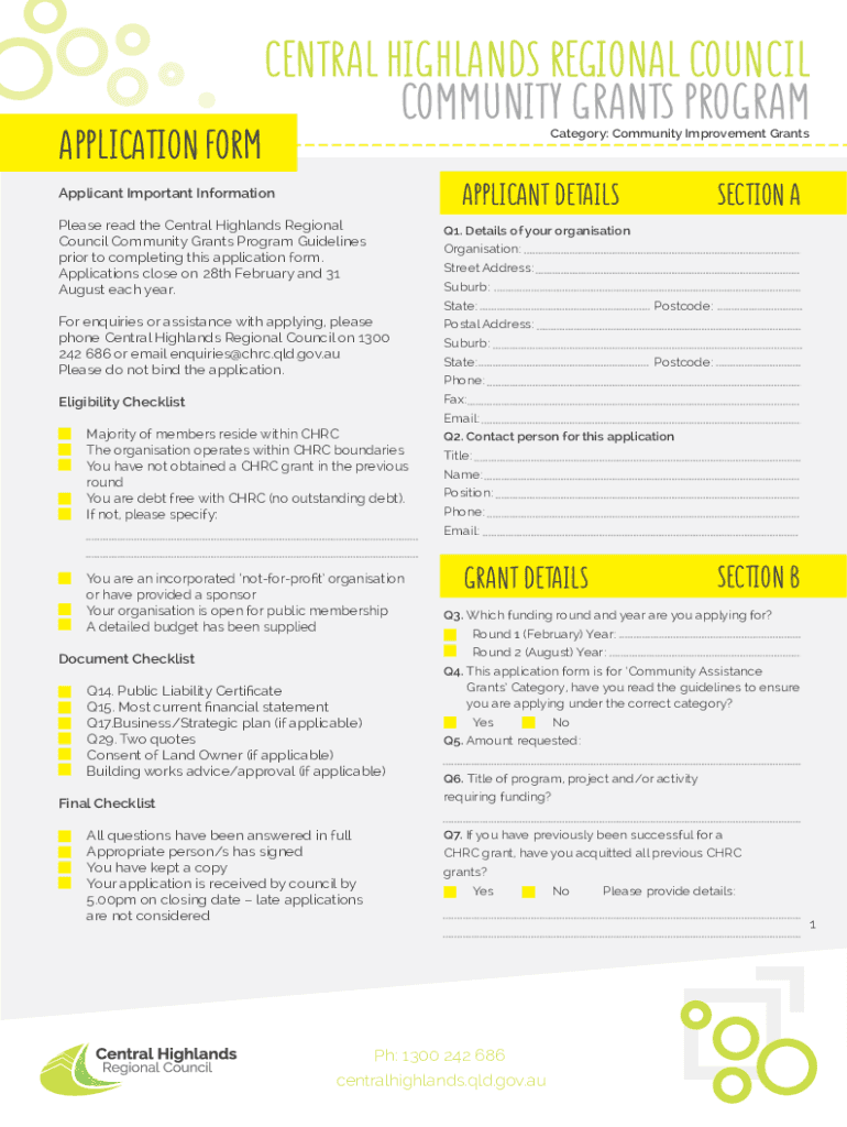 Fillable Online CHRC Community Improvement Grants APP FORM 030120 Fax Email Print - pdfFiller