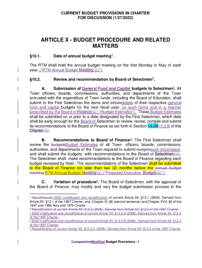 Fillable Online ARTICLE X - BUDGET PROCEDURE AND RELATED ... Fax Email Print - pdfFiller