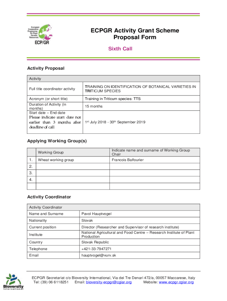 Fillable Online Activity Proposal Form 6th Call Fax Email Print - pdfFiller