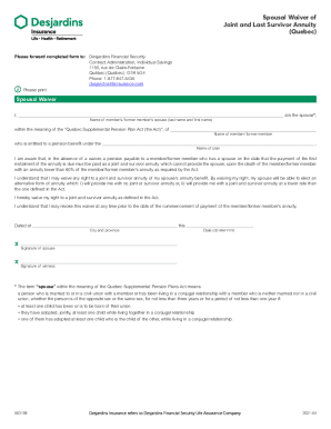 Fillable Online Spousal Waiver of Joint and Last Survivor Annuity ...