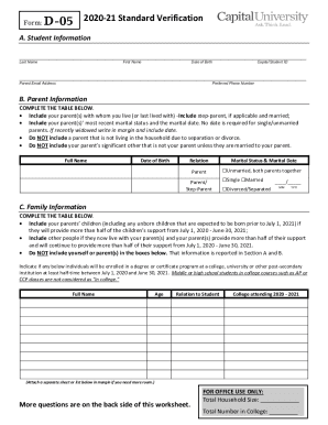 Fillable Online FAFSA Verification Worksheet - Student Financial ...