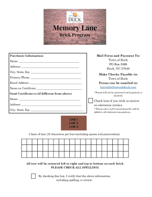 Fillable Online Memory-Lane-Brick-Order-Form-1. ... Fax Email Print ...