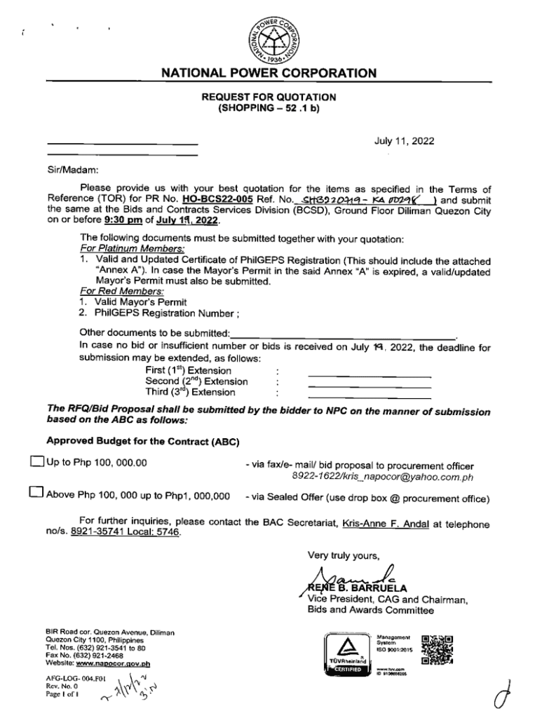 Fillable Online Request for Quotation (RFQ) - Cover letter - UNITAR Fax ...