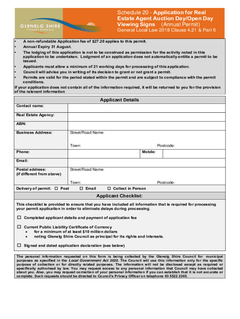Fillable Online Schedule 20 - Application for Real Estate Agent Auction ...