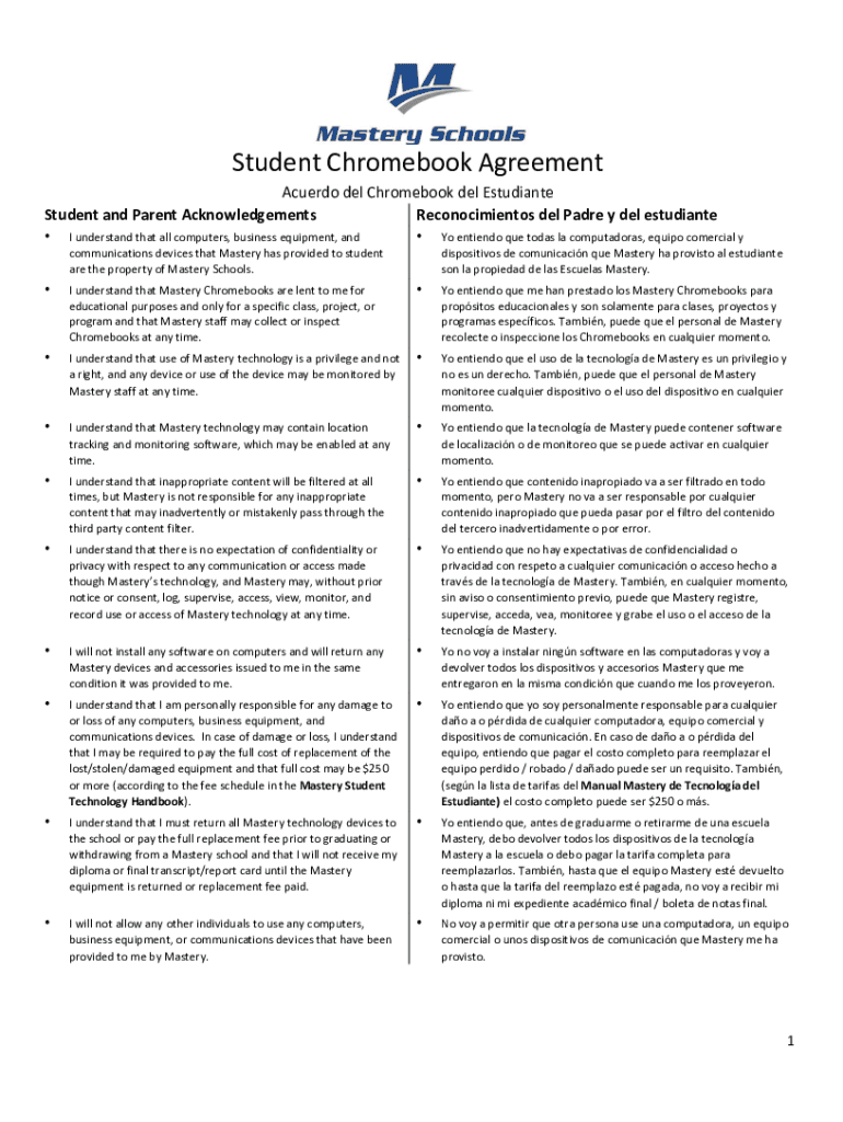 Completable En línea Student Chromebook Agreement - Mastery Charter ...