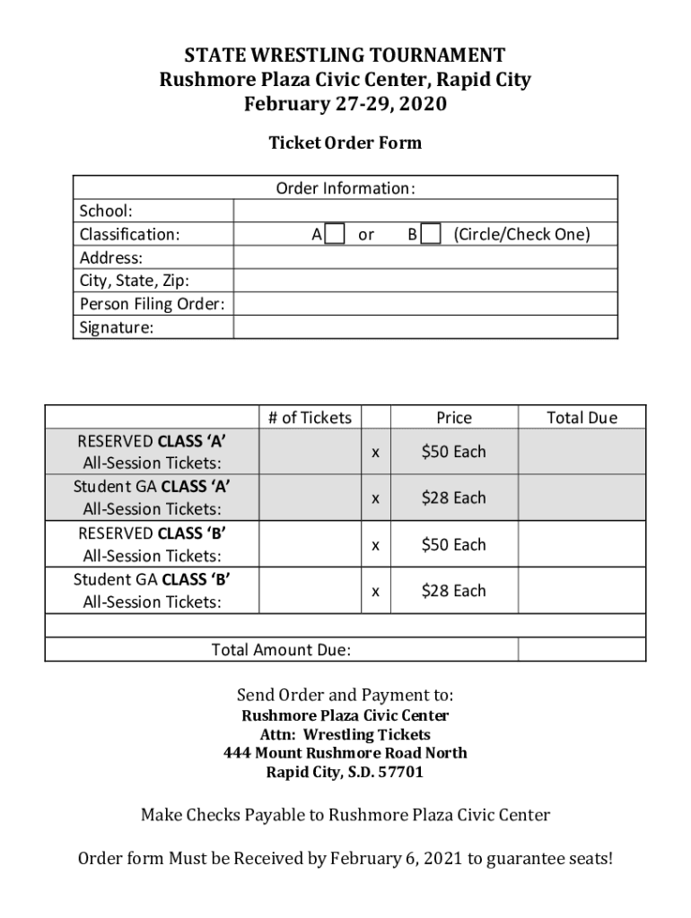 Fillable Online SDHSAA Ticket Information State Wrestling Fax Email ...