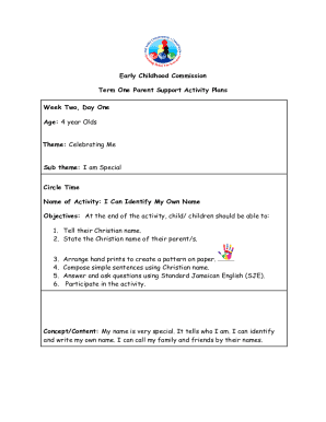 Fillable Online ecc gov Activity Plans Week One, Day One Age: 4 Year ...