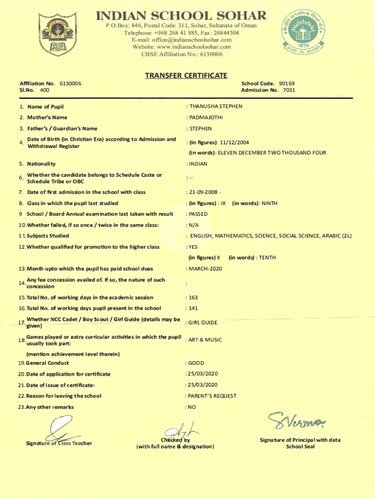 Fillable Online Admission Procedure - INDIAN SCHOOL SOHAR Fax Email Print - pdfFiller