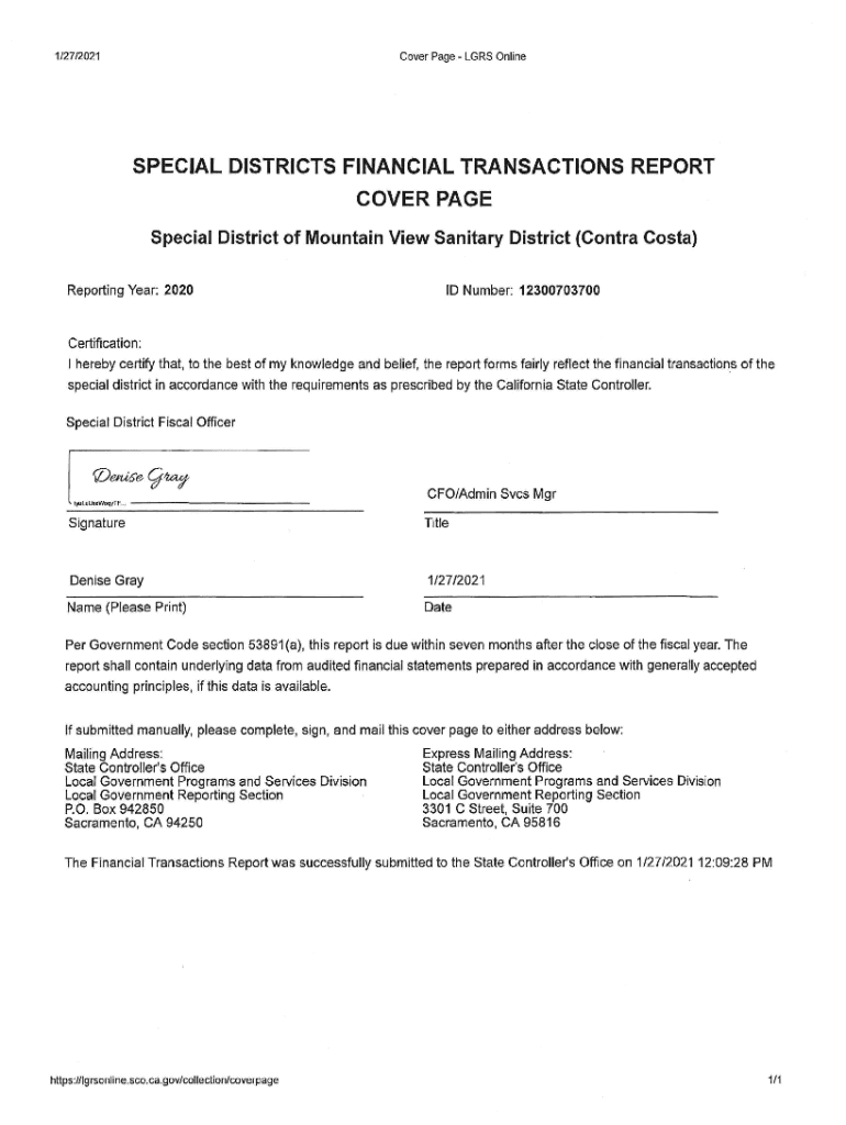 Fillable Online SPECIAL DISTRICTS FINANCIAL TRANSACTIONS REPORT Fax ...