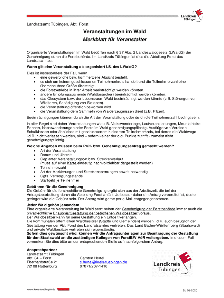 Ausfüllbar Online Veranstaltungen im Wald Merkblatt ... - im Landkreis Tbingen Fax Email Drucken ...