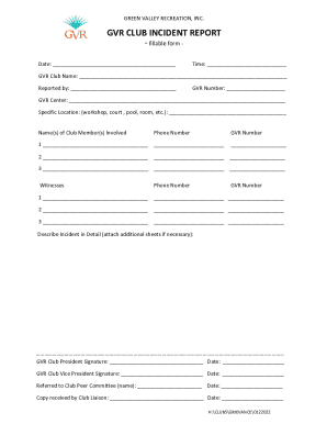 Fillable Online GVR CLUB INCIDENT REPORT - Green Valley Recreation Fax ...