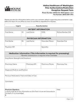 Fillable Online Molina Healthcare of WashingtonPrior Authorization ...