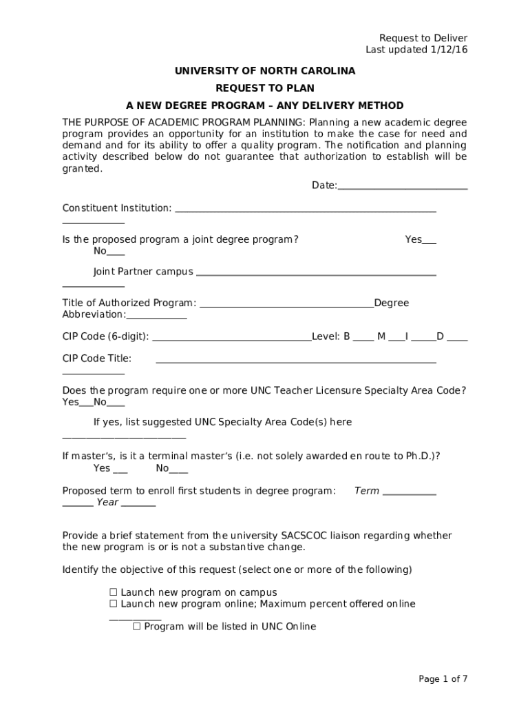 UNC System Office Request to Deliver an Existing Degree ...