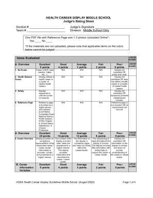 Fillable Online Health Career Display Middle School - Texas HOSA Fax ...
