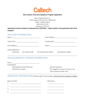 Fillable Online hr caltech Child Care Assistance Program - Caltech Human Resources Fax Email ...