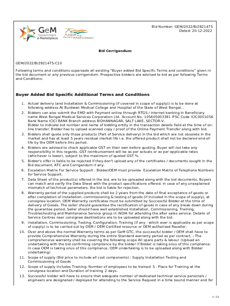 Fillable Online GeM Bid Corrigendum.pdf Fax Email Print - pdfFiller