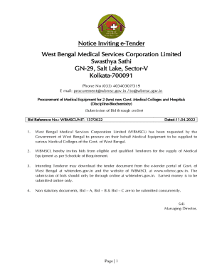 Fillable Online 2 (Bid Reference No: WBMSCL / NIT-56 / 2014) - WB ...