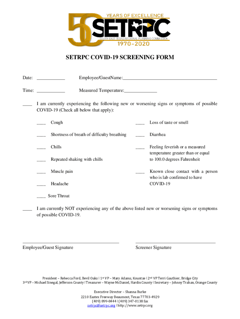 Fillable Online COVID-19 Visitor Self-Screening Form Fax Email Print ...