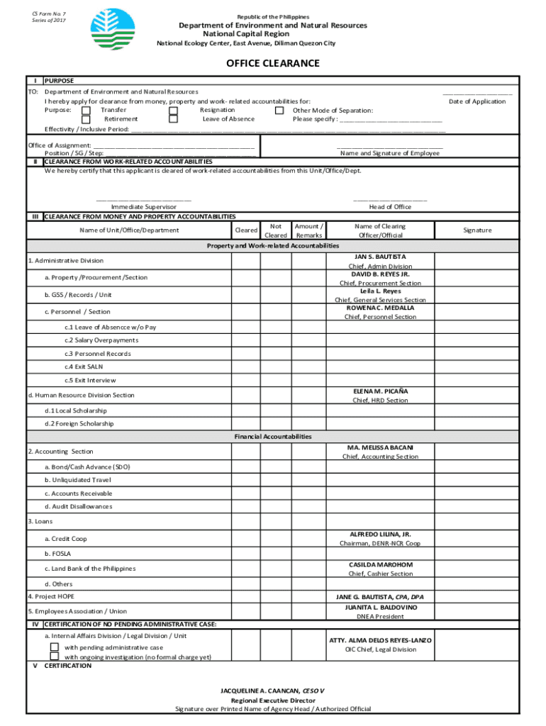 Fillable Online OFFICE CLEARANCE - DENR-NCR Fax Email Print - pdfFiller