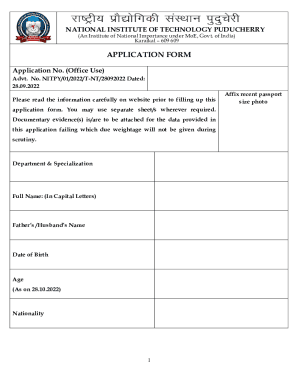 Fillable Online nitpy ac APPLICATION FORM - NIT Puducherry Fax Email ...