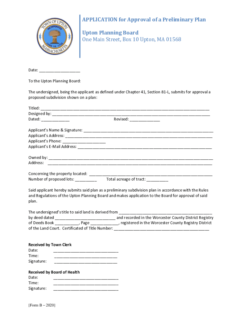 Fillable Online Planning Board Application FormsTown of Upton MA Fax ...