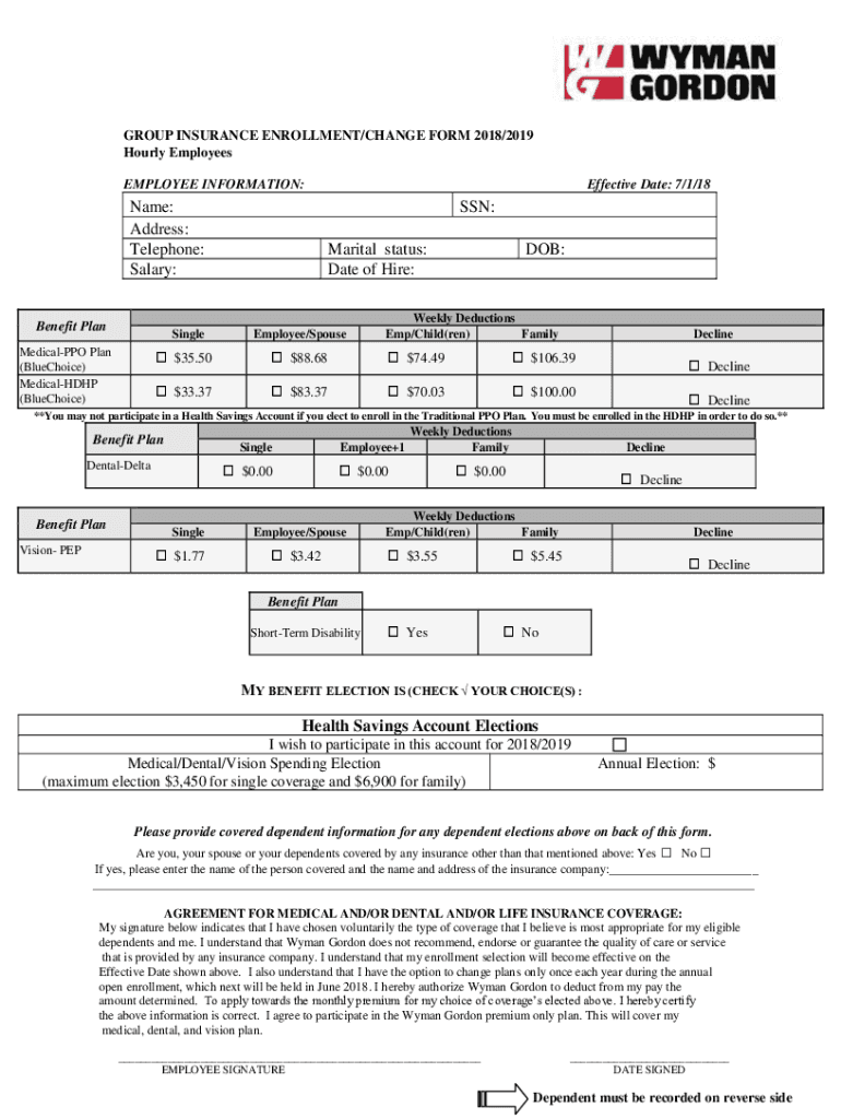 Fillable Online GROUP INSURANCE ENROLLMENT/CHANGE ... - Clarke Benefits Fax Email Print - pdfFiller
